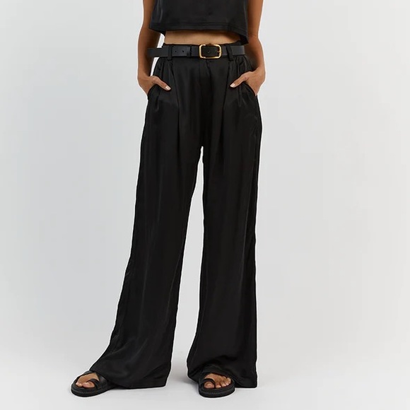 DISSH | Pants & Jumpsuits | Nwt Dissh Rue Black Satin Wide Leg Trousers ...
